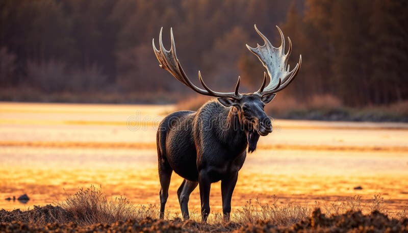 Moose by the River at Sunset Stock Photo - Image of mammal, artwork ...