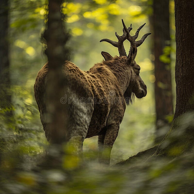 Moose in the Wild Forest among the Trees Stock Illustration ...