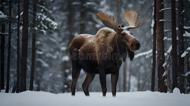 A moose in winter stock illustration. Illustration of brown - 335554330