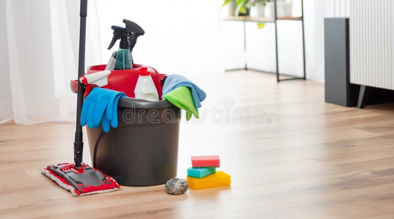 Mop Bucket with a Cleaning Supplies Stock Image - Image of housework ...