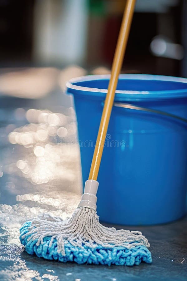 A Mop and Bucket on a Table, Ready for Cleaning Stock Illustration ...