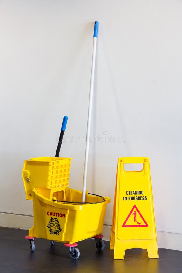 Mop and Bucket with Caution Sign Stock Image - Image of careful, danger ...