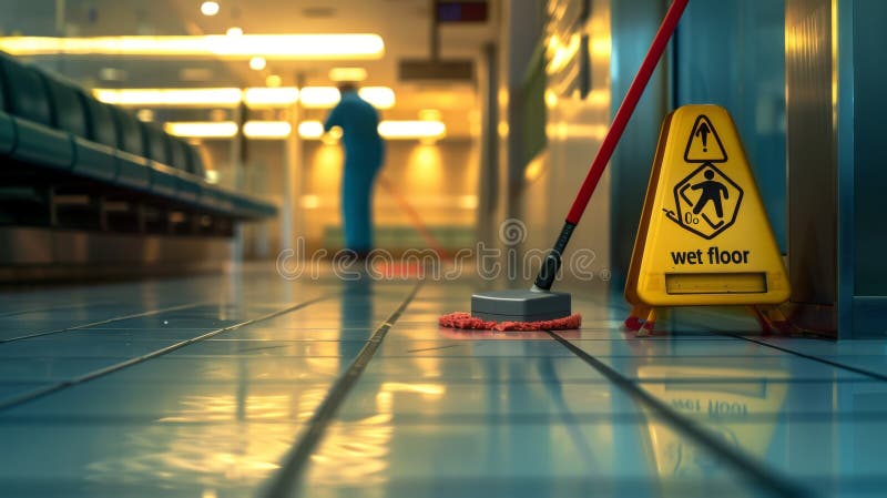 A Caution Wet Floor Sign. AI Generated Stock Photo - Image of hallway ...