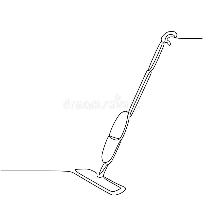 Mop for Cleaning Floor. One Continuous Line Drawing Stock Vector ...