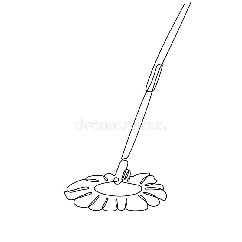 Mop for Cleaning Floor. One Continuous Line Drawing Stock Vector - Illustration of housework ...
