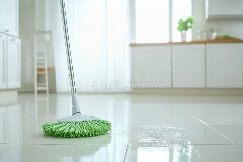 Mop Cleaning Kitchen Floor with Natural Light Shining through the ...