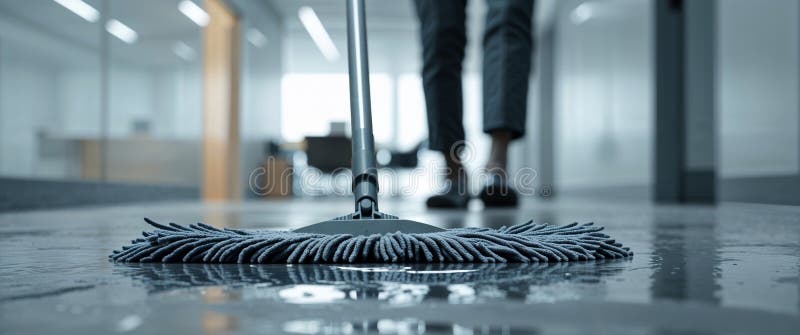 Mop Cleaning Wet Floor in Office Hallway. Stock Photo - Image of ...