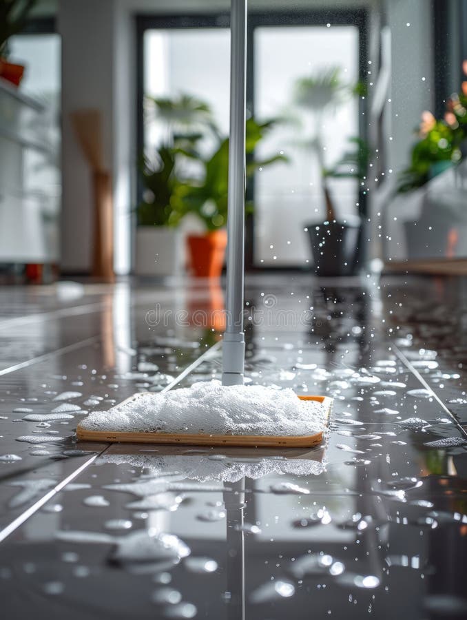 Mop Cleaning a Wet Soapy Tiled Floor Indoors. Stock Photo - Image of ...