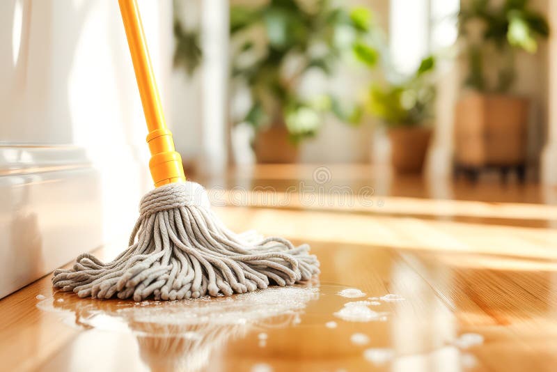 Mop is on the Floor with a Puddle of Water Stock Photo - Image of ...