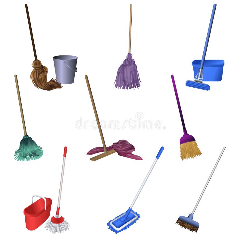 Mop Icons Set, Cartoon Style Stock Vector - Illustration of bucket ...