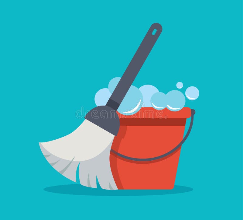 Mop with Red Bucket. Cleaning Equipment Stock Vector - Illustration of ...