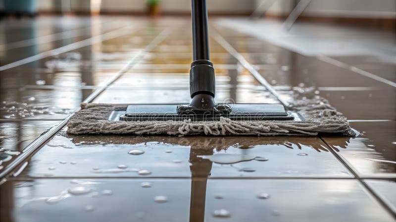 Mopping Action on Shiny Floor Home Environment Cleaning Process Indoor ...