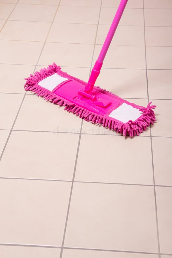 Mopping Tile Floor in Light Bathroom Stock Photo - Image of tile ...