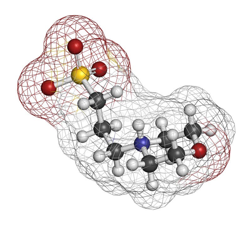 MOPS Buffering Agent Molecule. 3D Rendering. Atoms are Represented As ...