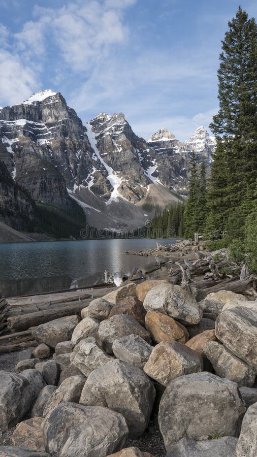 Moraine Lake in Banff National Park, Vertical Stock Photo - Image of ...