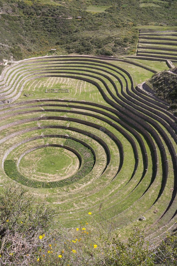 Moray Crop Terraces Overlook from Above, Cusco, Peru Stock Photo ...