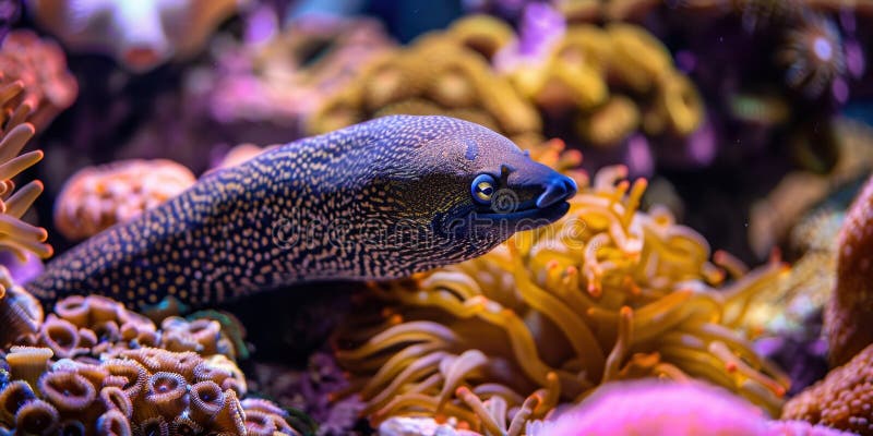 Moray Eel in Coral Reef. Created by Generative Artificial Intelligence ...