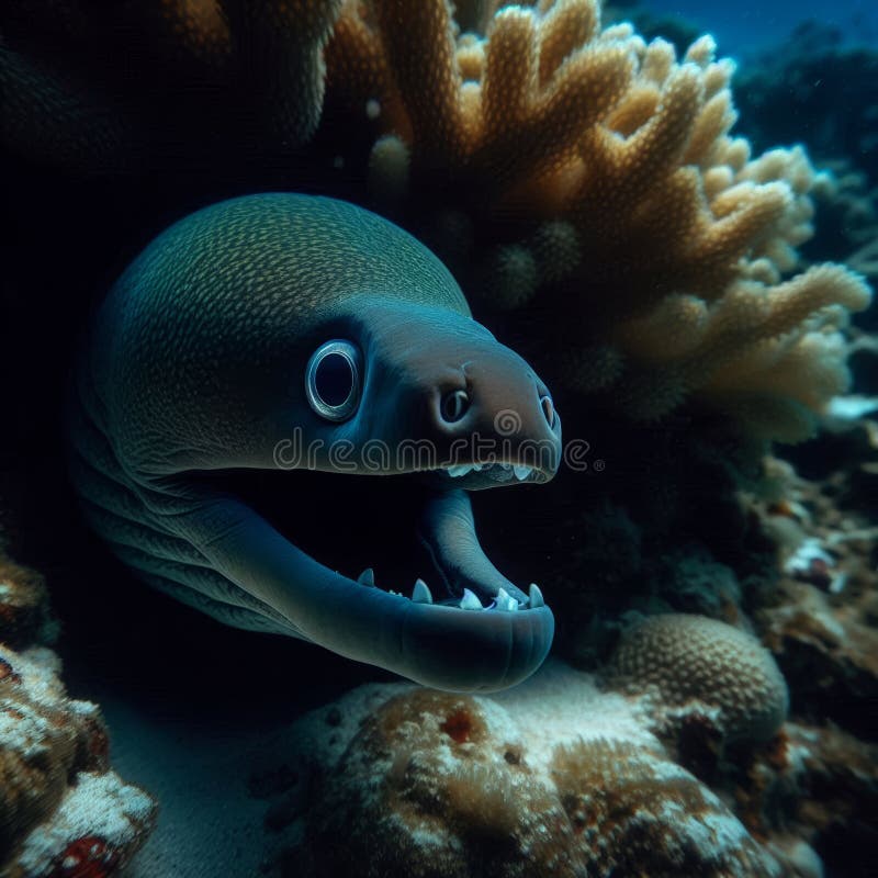 Hidden Predator of the Reef Stock Illustration - Illustration of dark ...