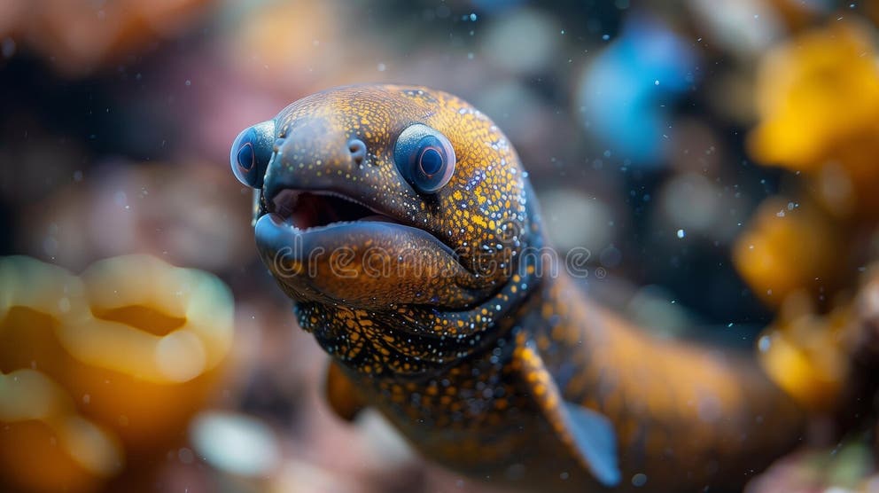 A Moray Eel is Seen Peeking Out from a Coral Reef, Showcasing Its ...