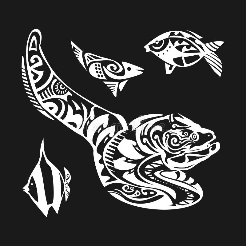 Moray Tattoo in Maori Style on a White Background. Vector Illustration ...