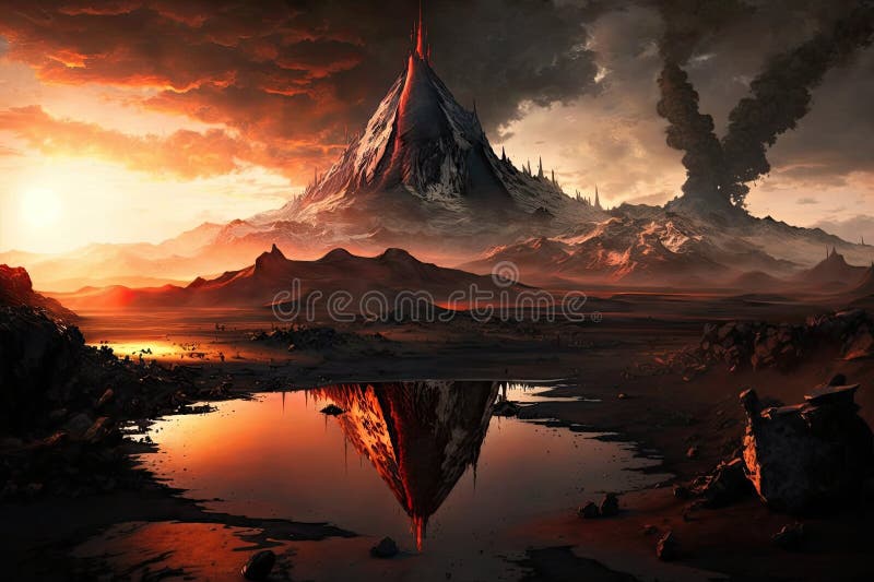 Mordor Landscape, with the Fiery Mount Doom in the Background Stock ...