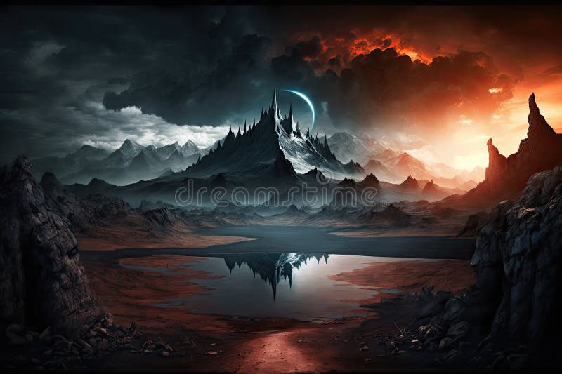 Mordor Landscape with Mountain Range and Foreboding Sky Stock ...