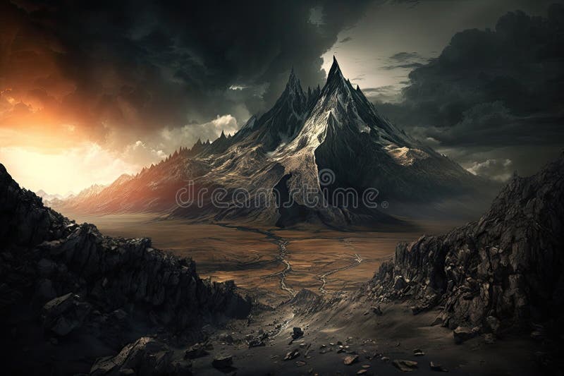 Mordor Landscape with Mountain Range and Foreboding Sky Stock ...