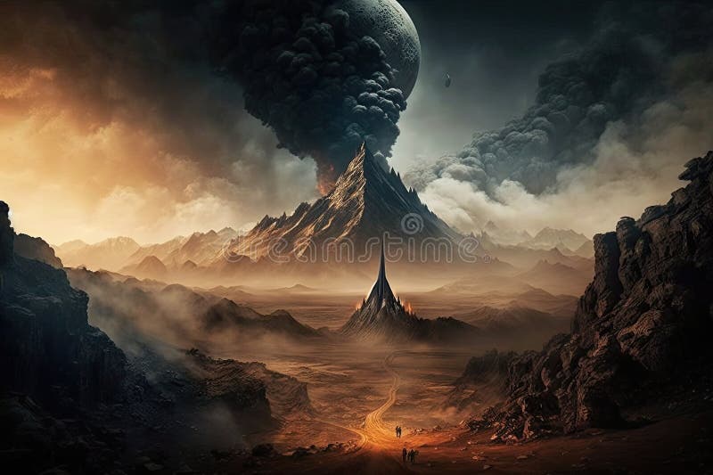 Mordor Landscape with Smoking Volcano in the Background Stock ...
