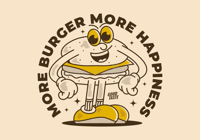 More Burger More Happiness. Standing Burger Character in Happy Face ...