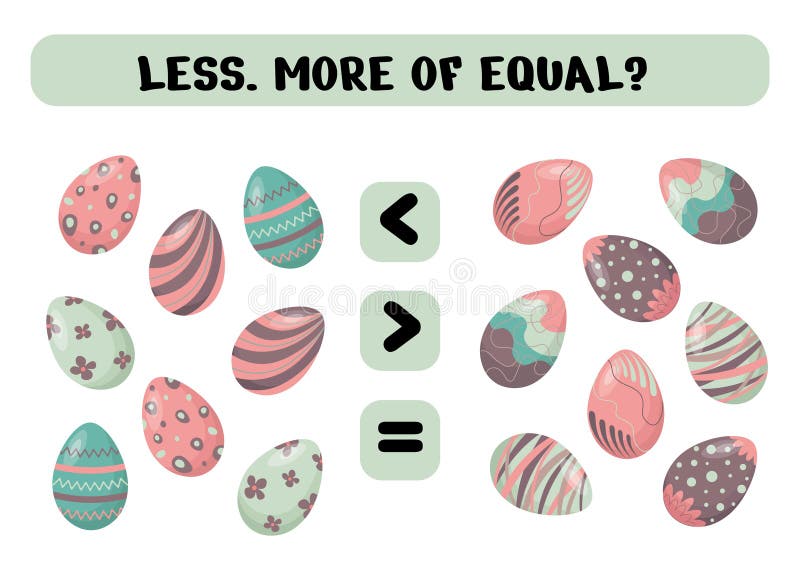 More, less with Cartoon Easter Eggs.Comparison of Objects for Kids ...