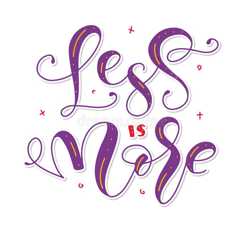 Less is More Colored Lettering with Doodle Element, Multicolored Vector ...