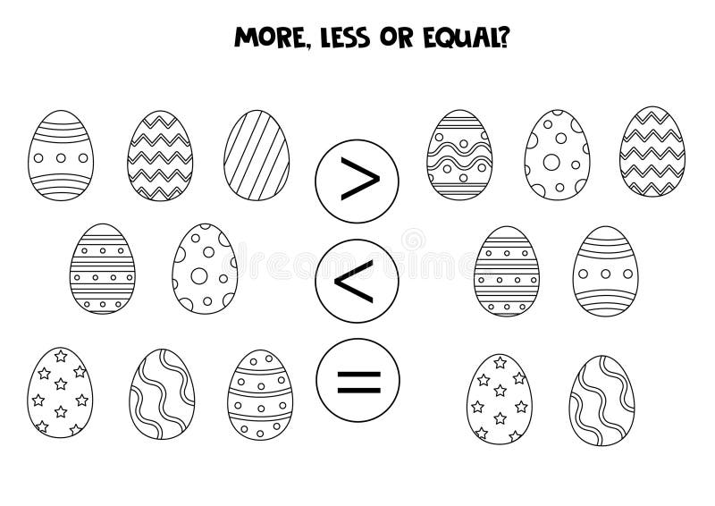 Grater, less or Equal with Cartoon Black and White Easter Eggs. Stock ...