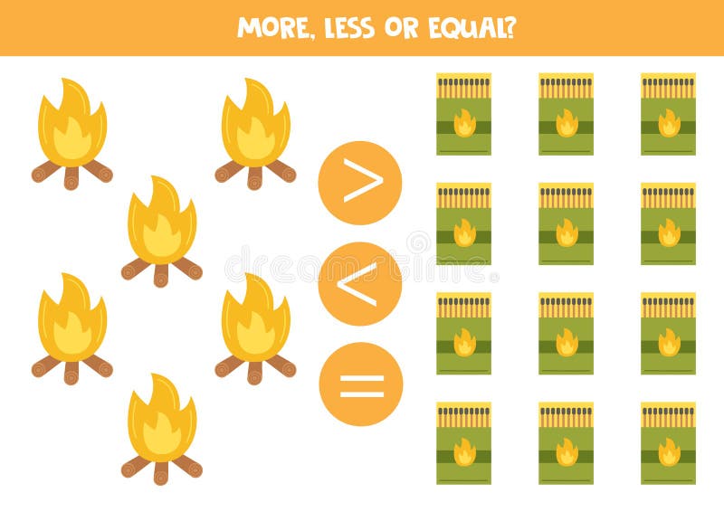 More, less or Equal with Camping Fire and Matches Stock Vector ...