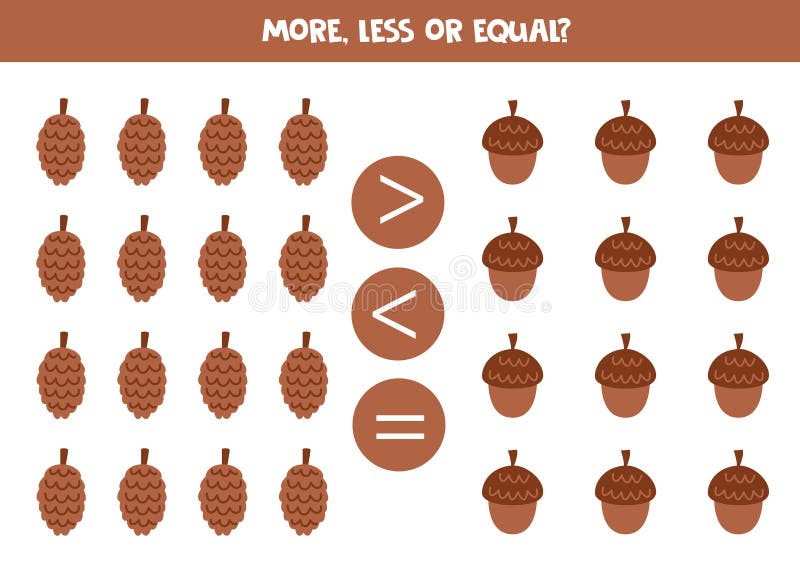 More, less or Equal with Cartoon Acorns and Pine Cones Stock Vector ...