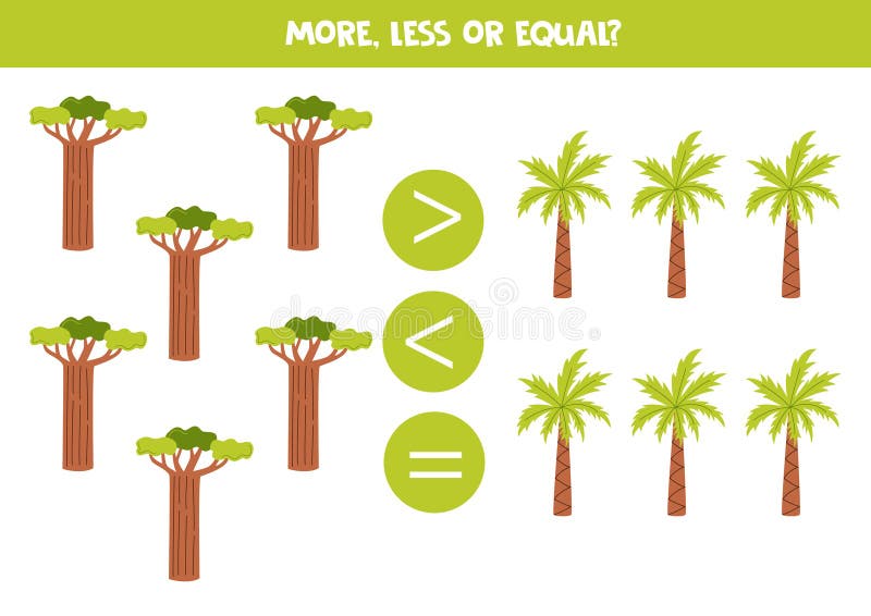 More, less or Equal with Cartoon African Trees Stock Illustration ...
