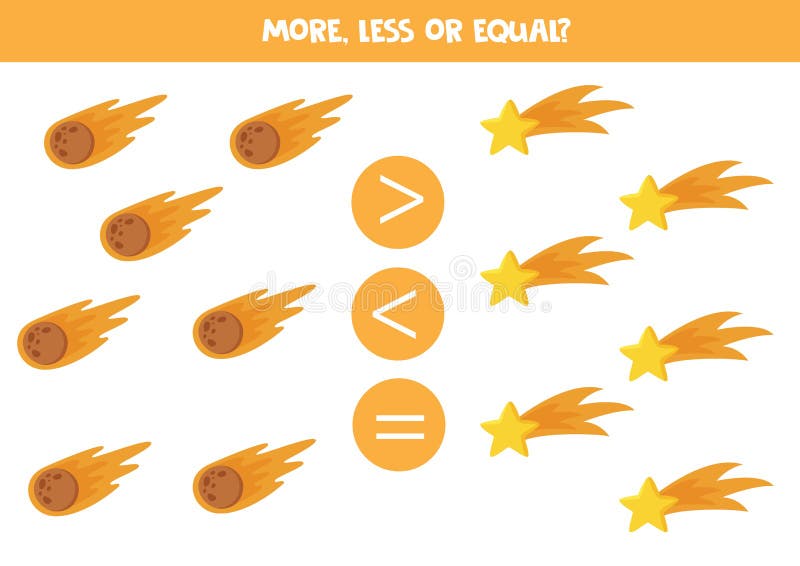More, less or Equal with Cartoon Comets and Stars Stock Vector ...