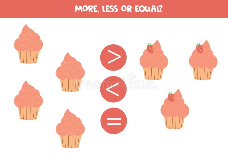More, less or Equal with Cartoon Cupcakes or Muffins Stock Vector ...