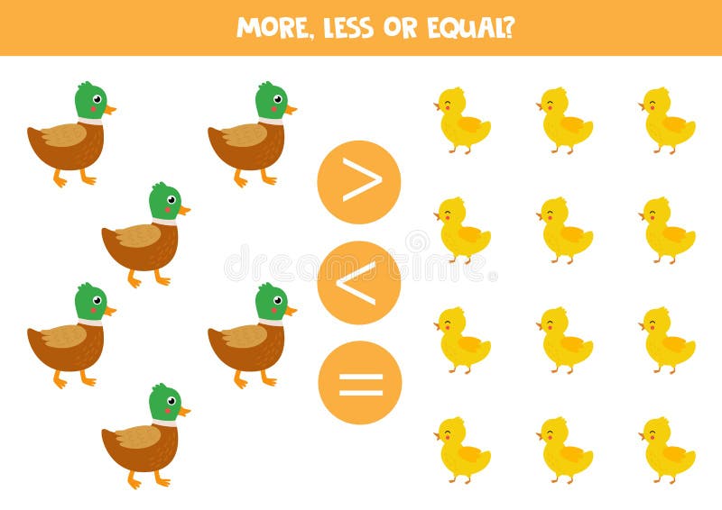 More, less or Equal with Cartoon Ducks and Ducklings Stock Vector ...