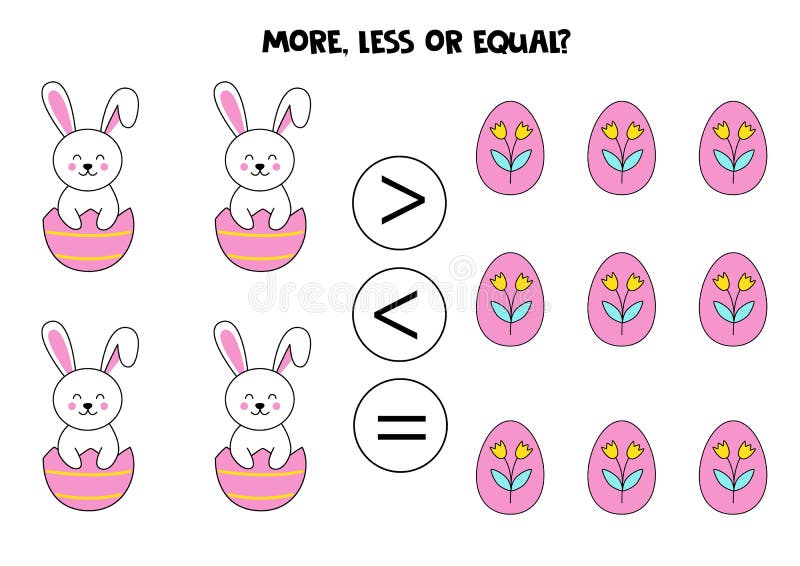 More, less or Equal with Cartoon Easter Bunnies and Chicks Stock ...