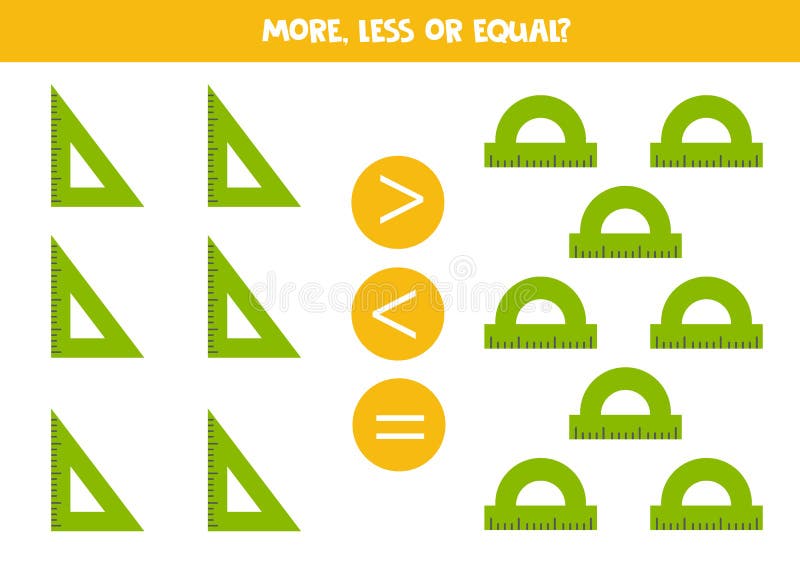 More, less, Equal with Cartoon Green Rulers. Stock Vector ...