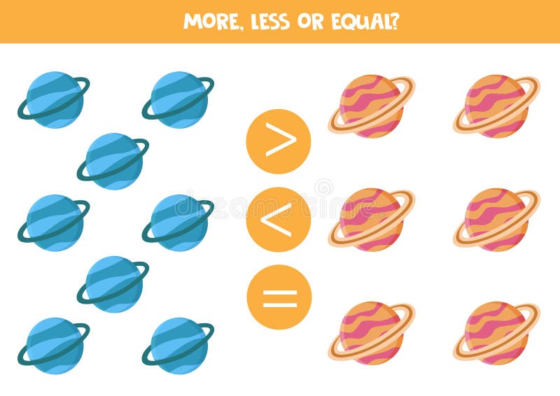 More, less or Equal with Cartoon Solar System Planets Stock Vector ...