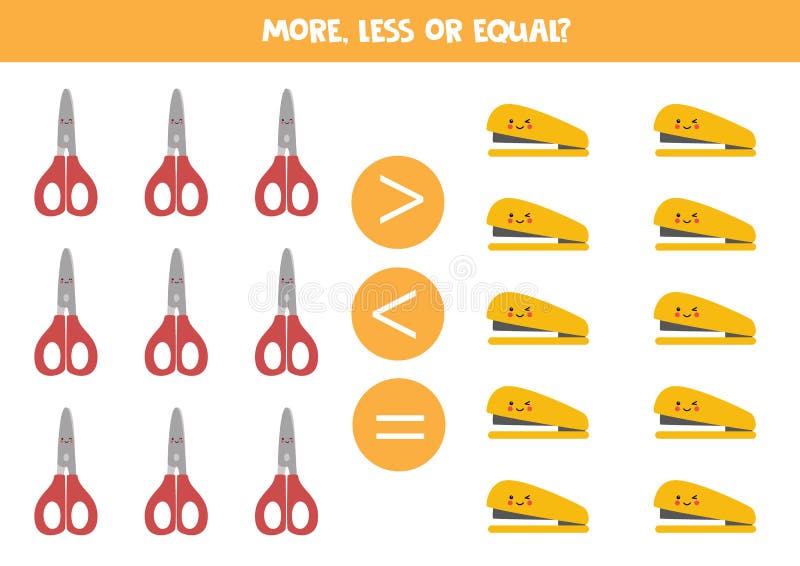 More, less or Equal with Cartoon Scissors and Staplers Stock Vector ...