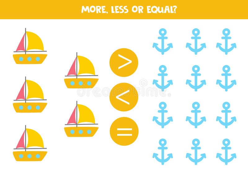 More, less or Equal with Cartoon Yacht and Anchor Stock Vector ...