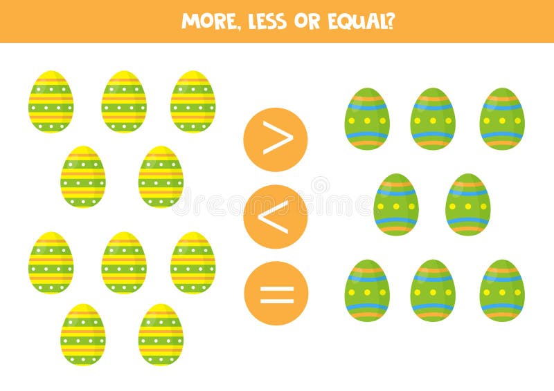 Grater, less or Equal with Cartoon Colorful Easter Eggs. Stock Vector ...