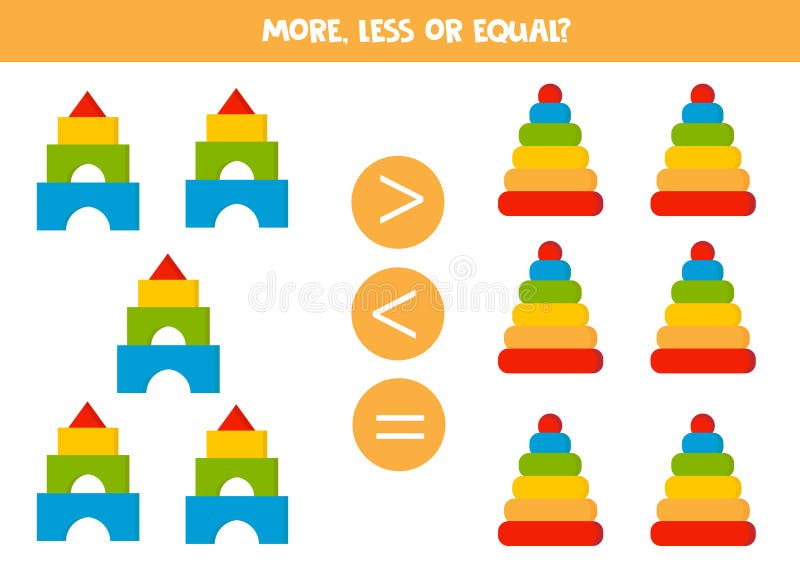 More, less or Equal, Compare the Number of Toy Pyramids Stock Vector ...