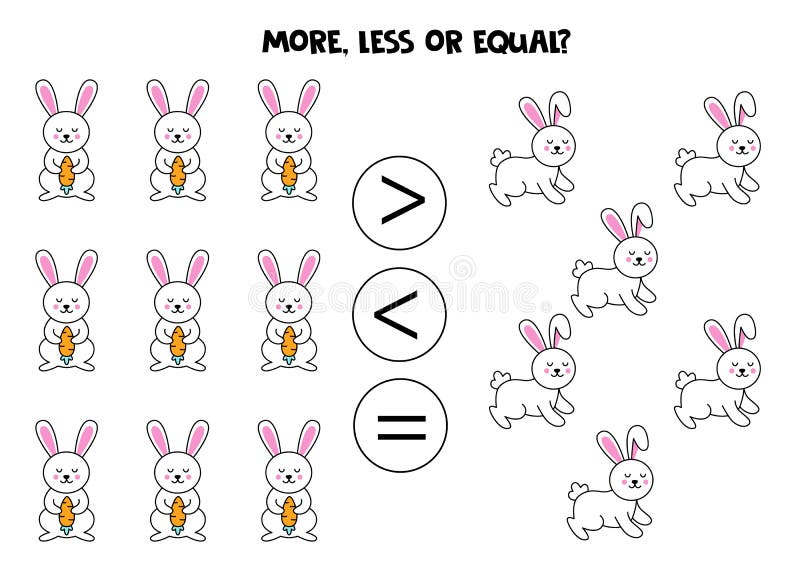 More, less or Equal with Cute Cartoon Easter Rabbits Stock Illustration ...