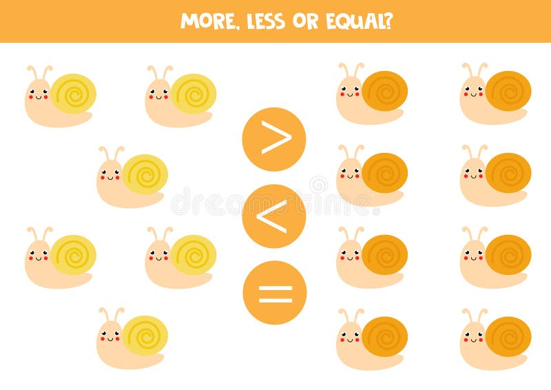 More, less or Equal with Cute Cartoon Snails Stock Illustration ...