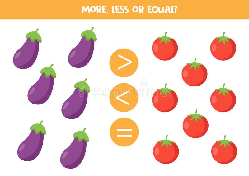 More, less or Equal with Cute Cartoon Vegetables Stock Vector ...
