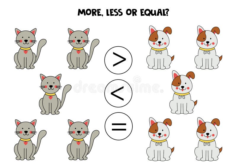 More, less, Equal with Cute Cats and Dogs. Stock Vector - Illustration ...