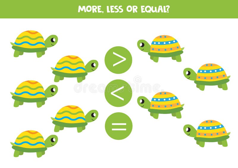 More, less or Equal with Cute Colorful Turtles Stock Vector ...